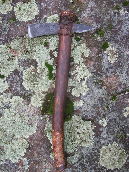 spike tomahawk. Made from a model T leaf spring, rawhide wraps with ...